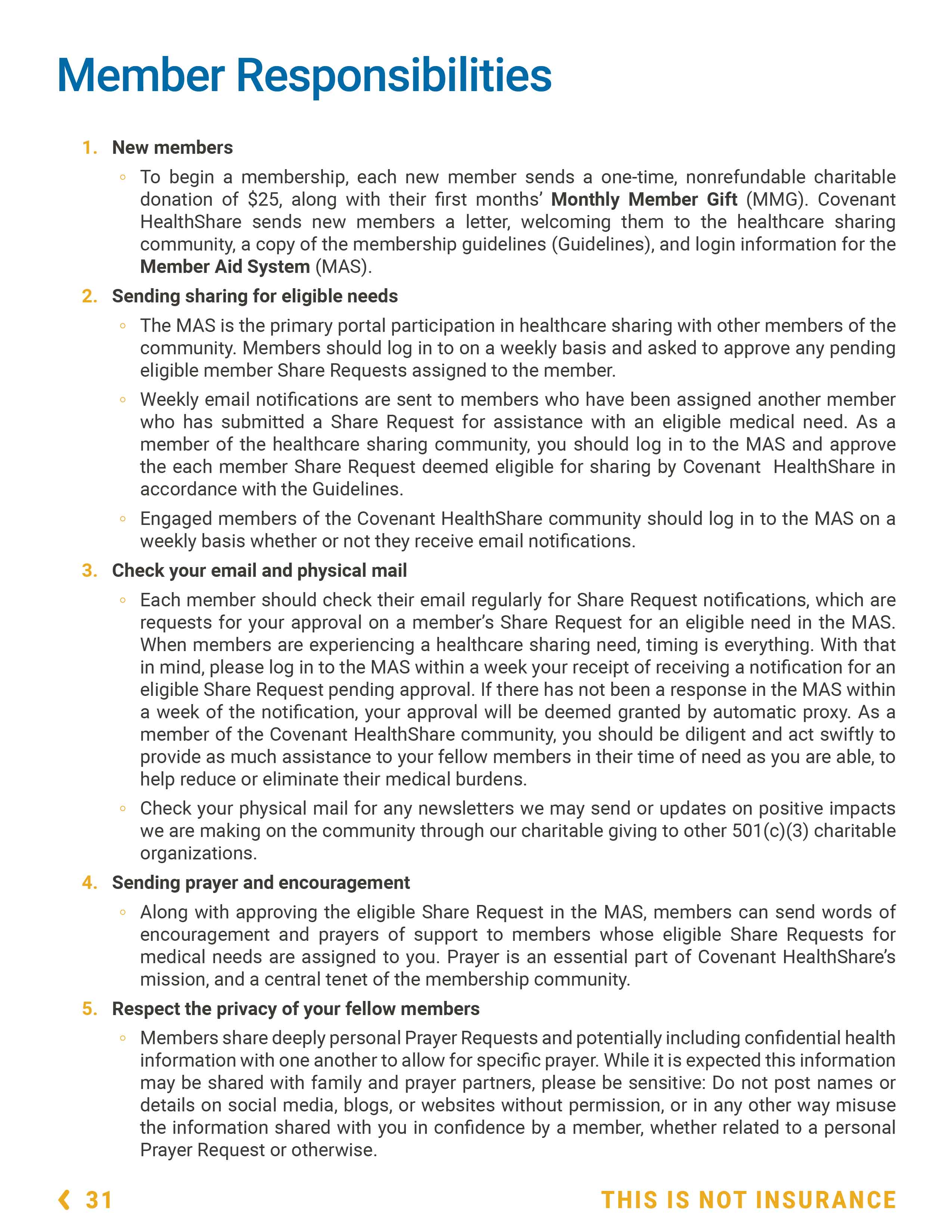 Core Membership Level Overview – Covenant HealthShare